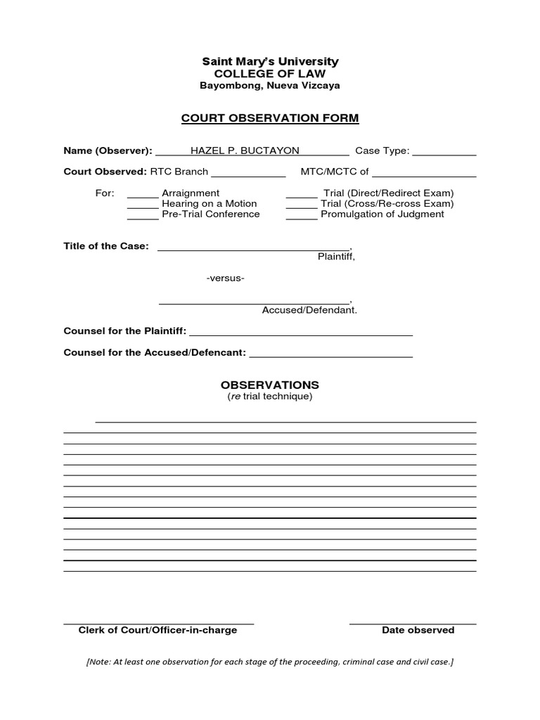 Court Observation Form | PDF