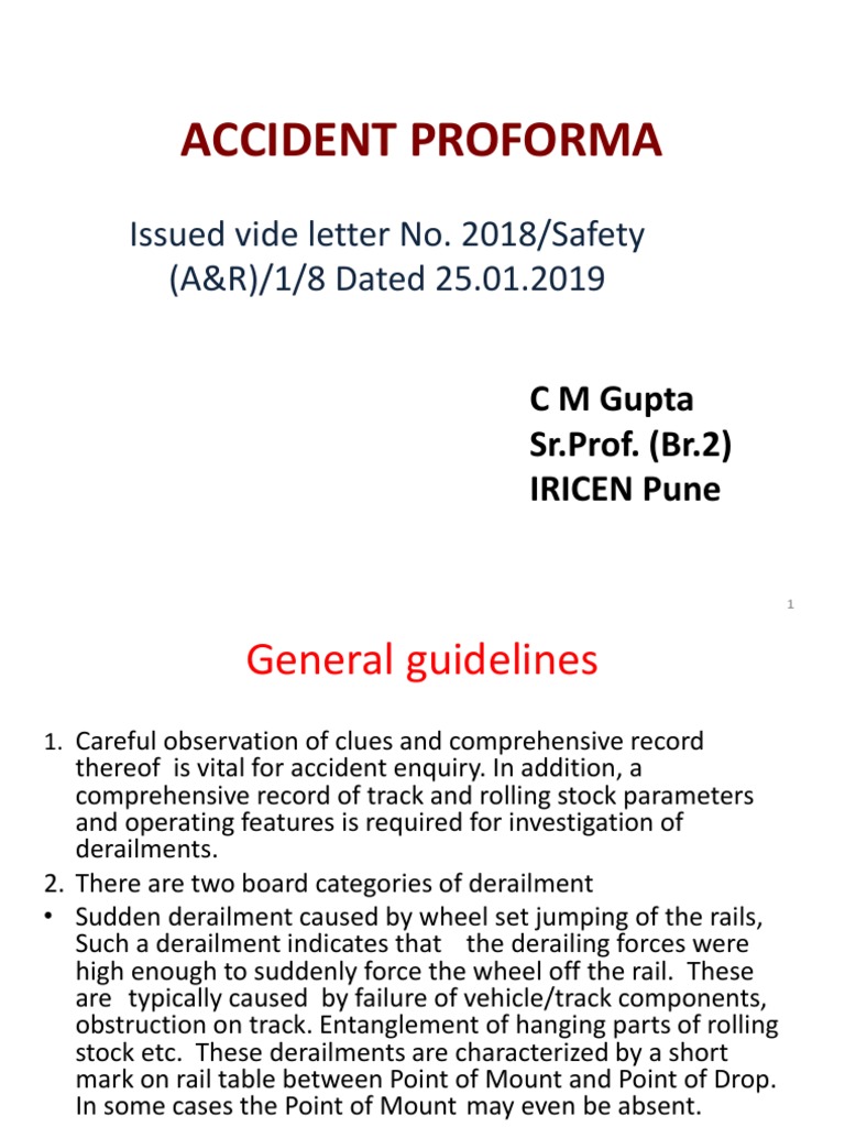 Accident Proforma for Derailment Analysis | PDF | Track (Rail Transport ...