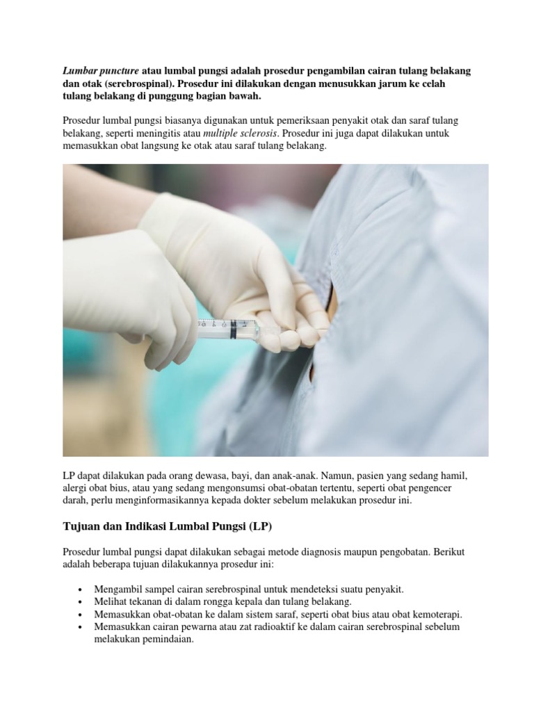 Lumbar Puncture Atau Lumbal Pungsi Adalah Prosedur Pengambilan Cairan ...