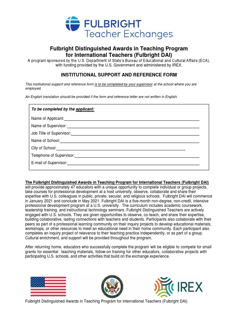 FY20 Fulbright DAI ISRF Writable PDF | PDF | Teachers | Behavior Modification