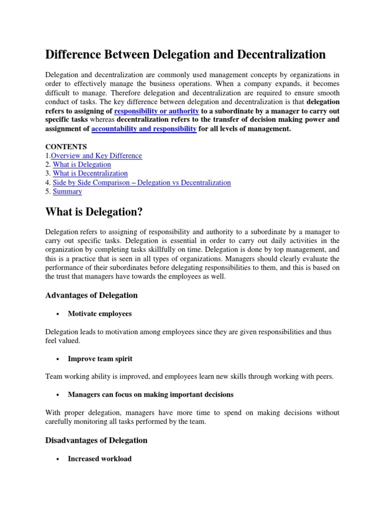Difference Between Delegation and Decentralization | Download Free PDF ...