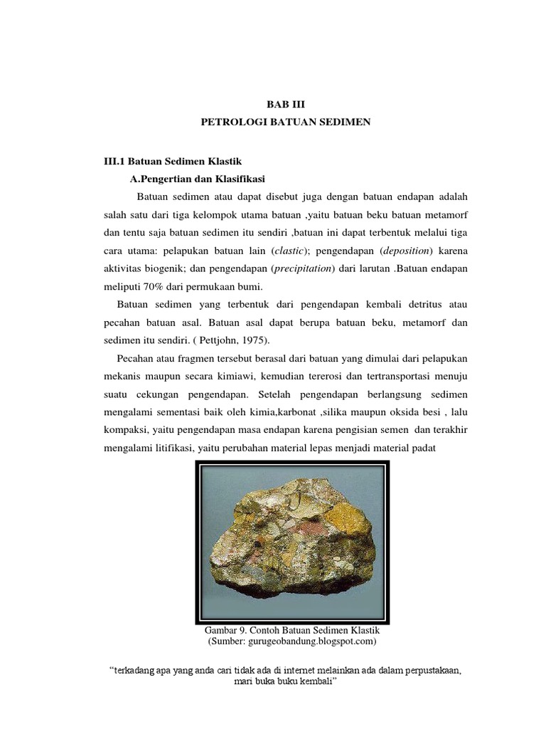 Karakteristik Batuan Sedimen Klastik | PDF