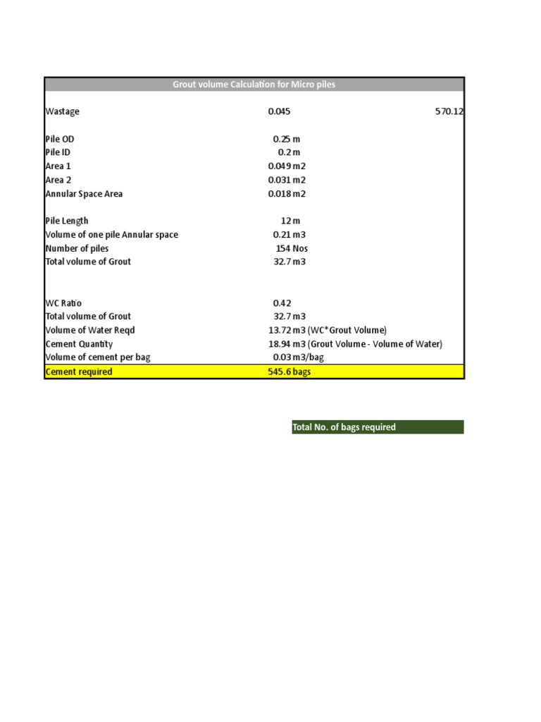 Grout Volume Calculation for Micro Piles | PDF | Structural Engineering ...