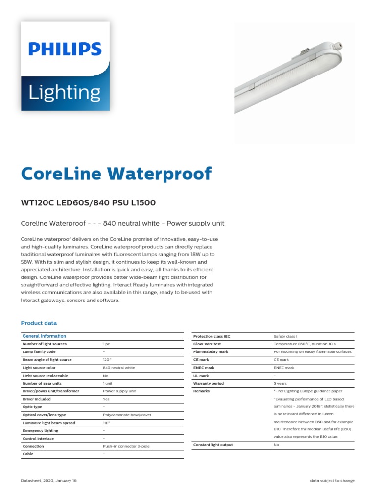 PHILIPS WT120C L1500 1xLED60S 840 PDF | PDF | Lighting | Power Supply