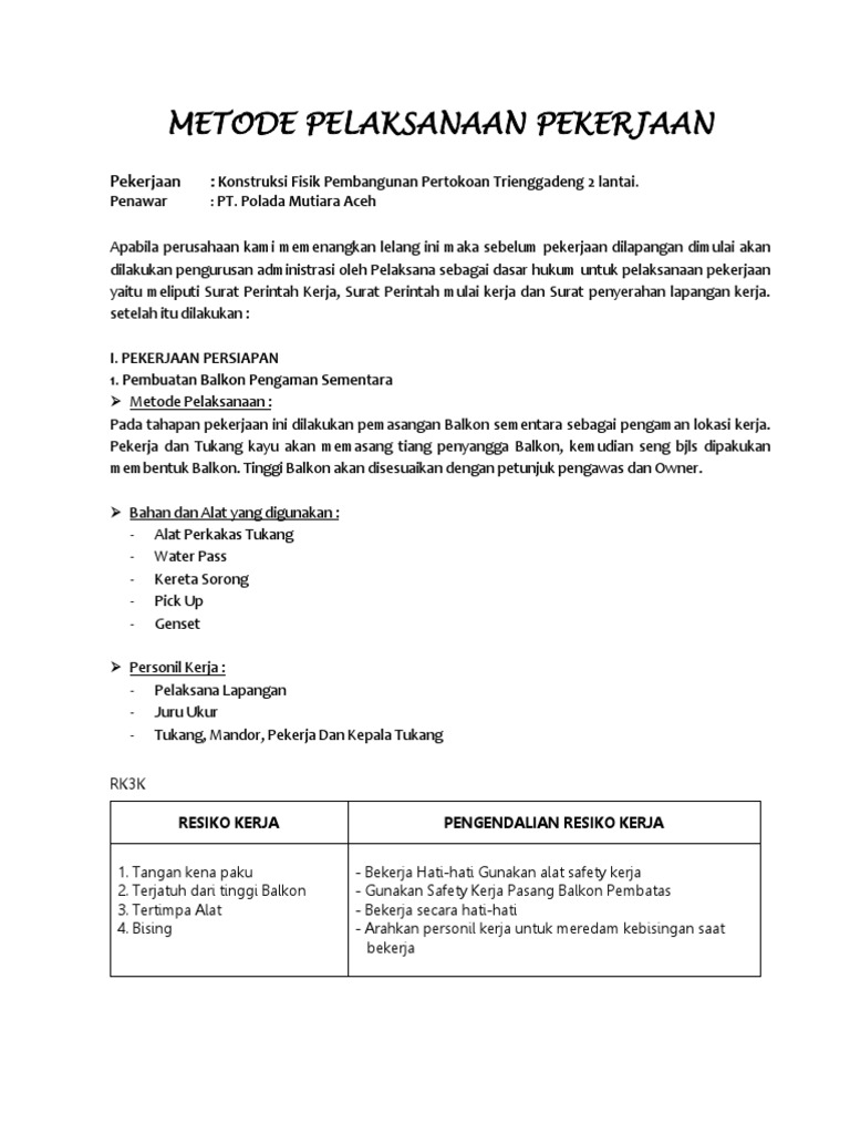 Metode Pelaksanaan Gedung | PDF