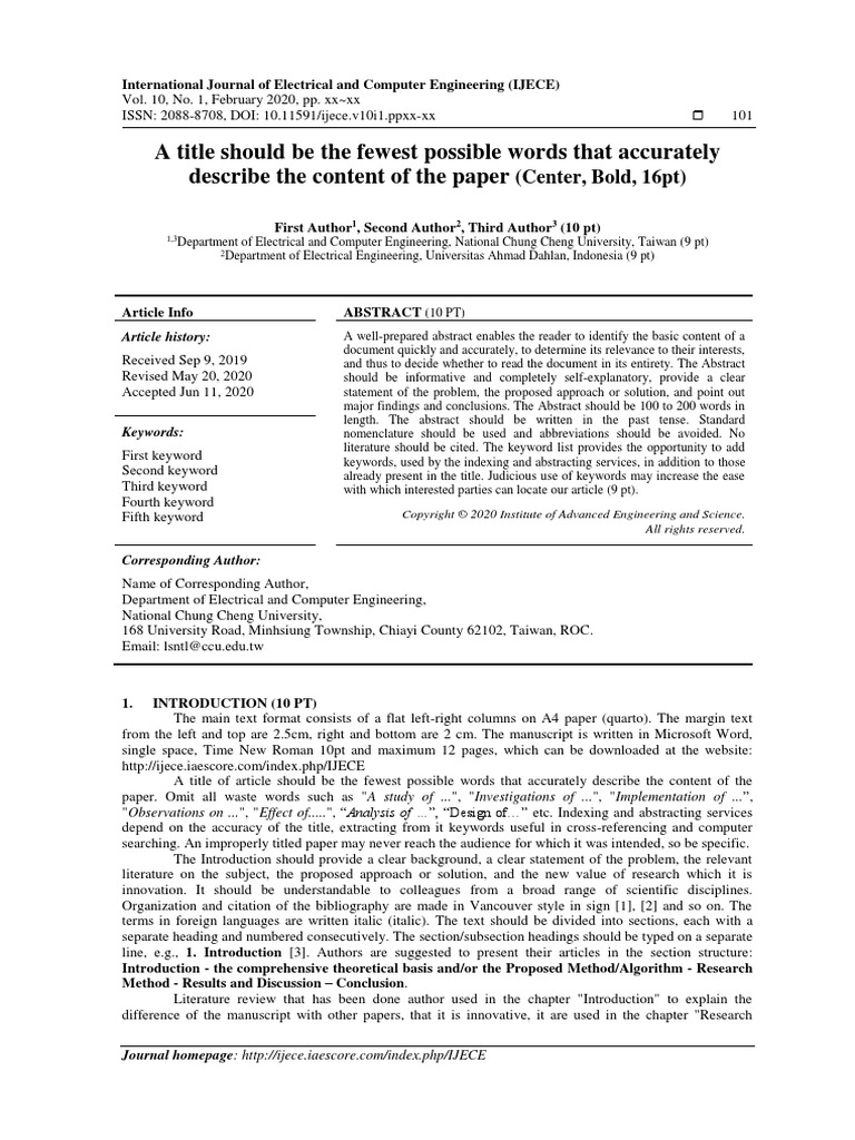 00 Template IJECE 2020 | PDF | Power Electronics | Search Engine Indexing