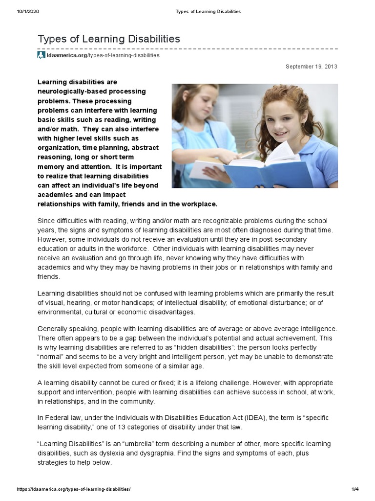 Overview of Learning Disabilities Types | PDF | Learning Disability ...