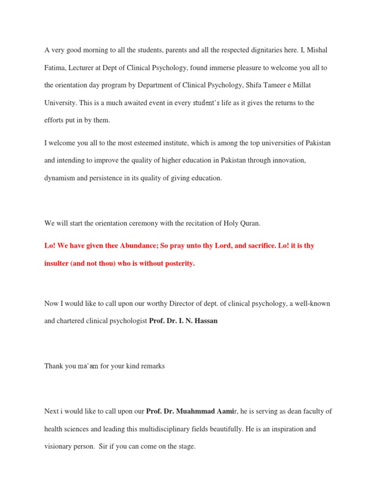 Orientation Script | PDF | Wellness