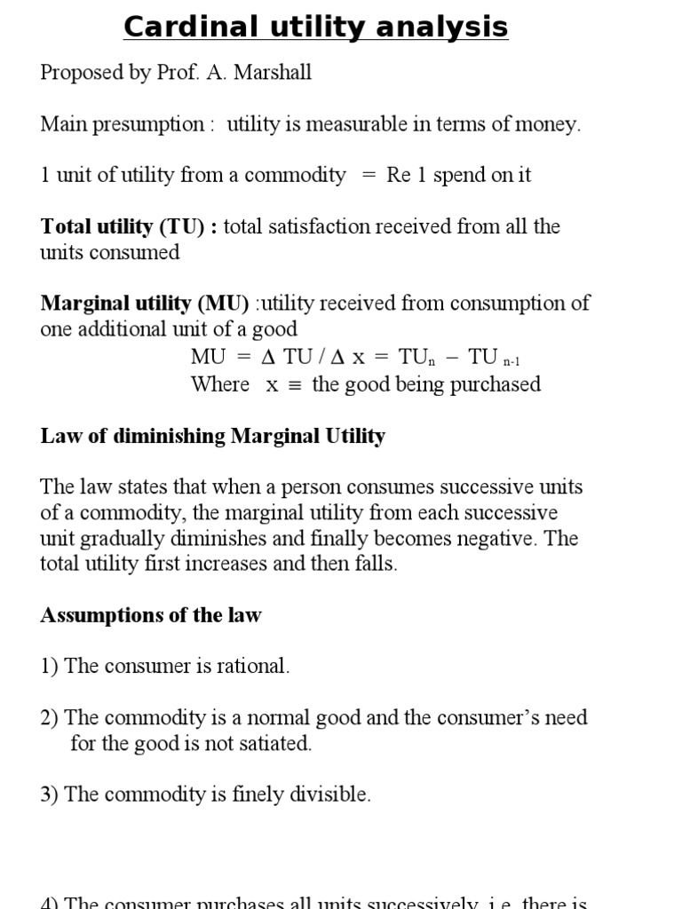 Cardinal Utility Analysi2 | Download Free PDF | Utility | Marginal Utility