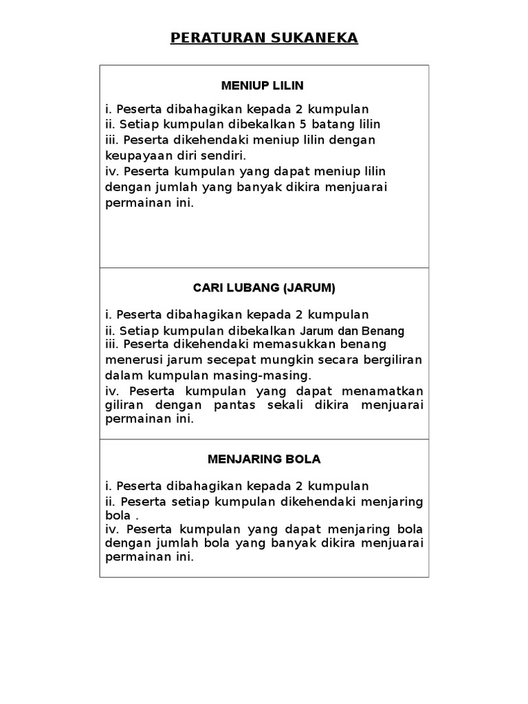 Peraturan Sukaneka 2019 | PDF