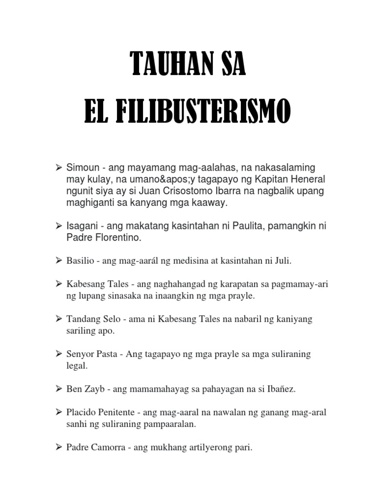 Tauhan Sa El Filibusterismo | PDF