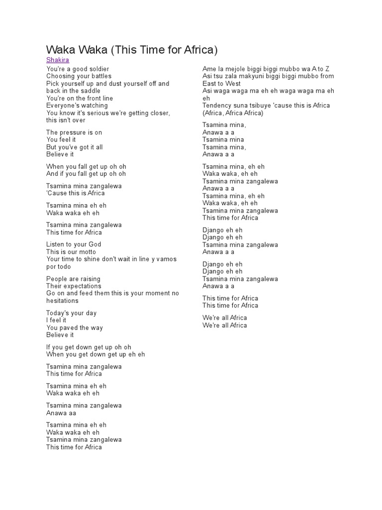 Waka Waka | PDF | Songs Written | Championships