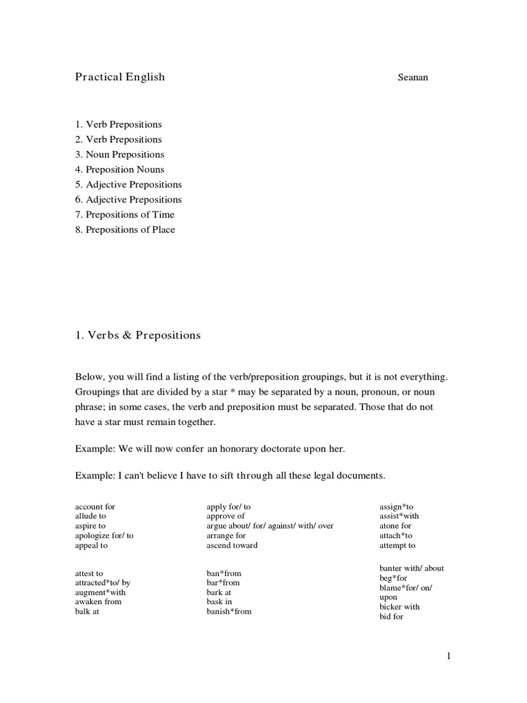 Verb and Preposition Combinations Guide | PDF | Preposition And ...