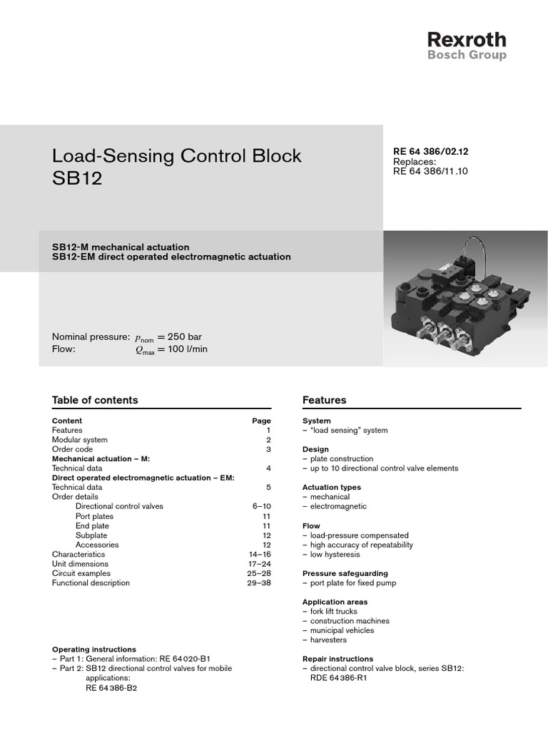 Load Sensing Control Block SB12 PDF | PDF | Valve | Fluid Dynamics