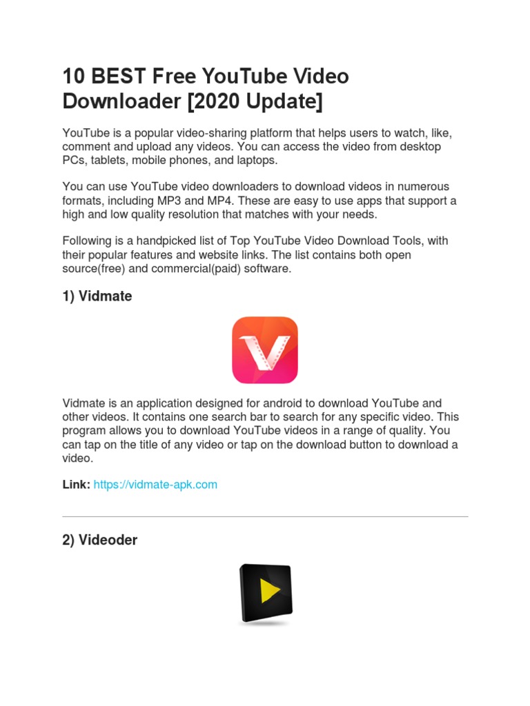 10 BEST Free YouTube Video Downloader | PDF | You Tube | Application ...