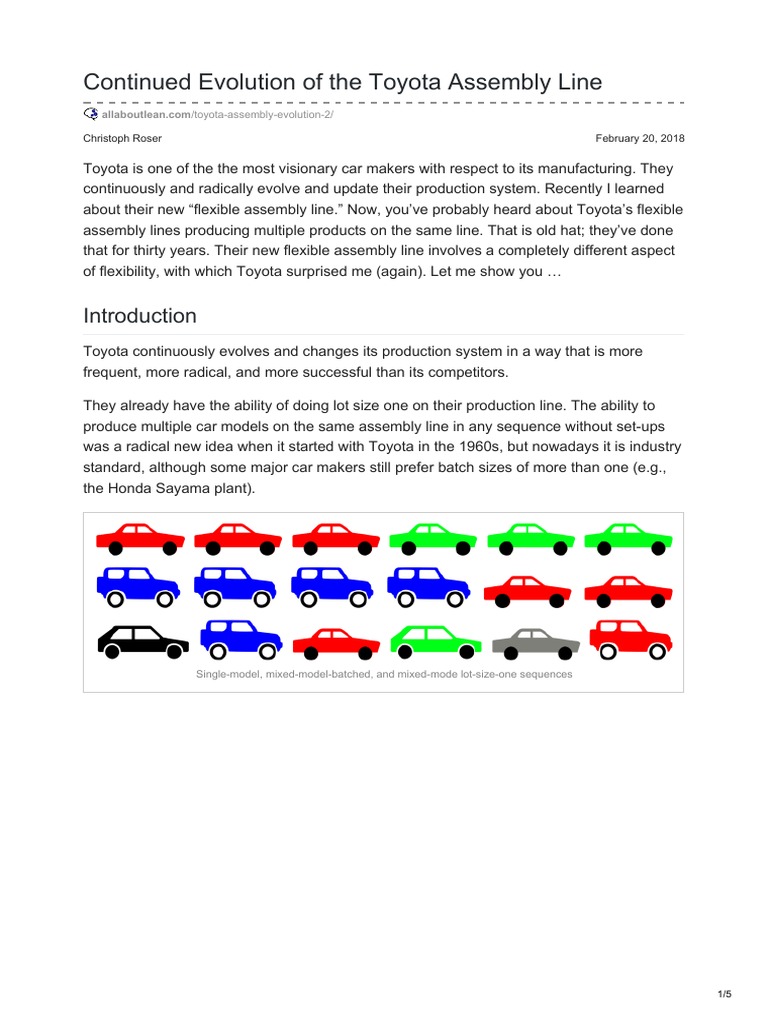 Continued Evolution of The Toyota Assembly Line PDF | PDF | Toyota | Car