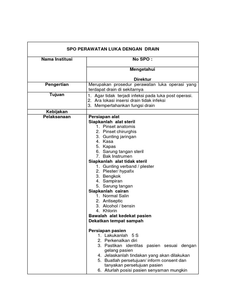 Spo Pelepasan Drain Luka Operasi | PDF