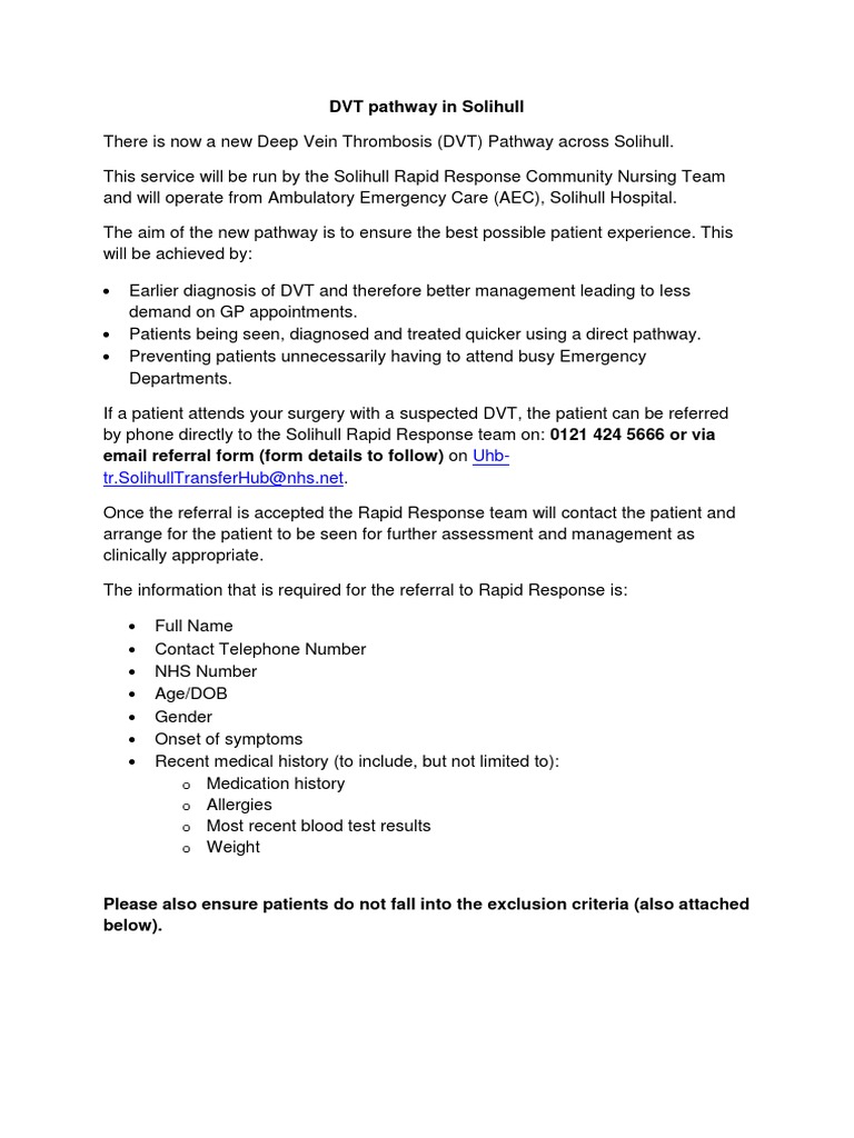 DVT Pathway For Solihull.02 | PDF | Bleeding | Thrombosis