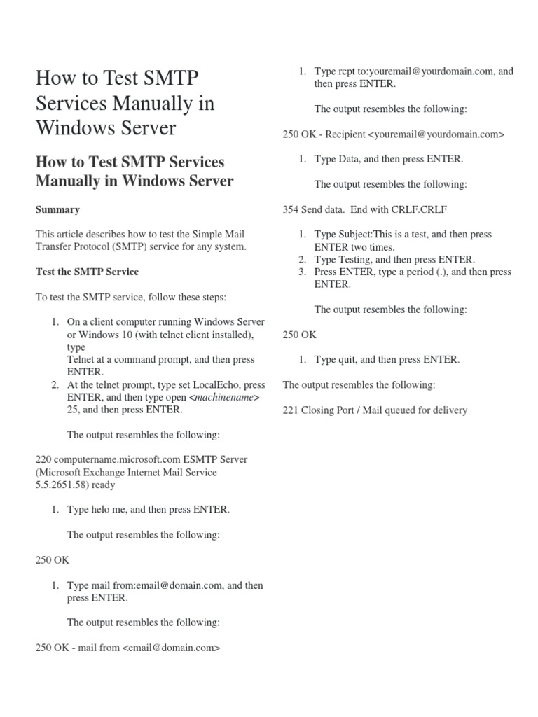How To Test SMTP Services Manually in Windows Server | PDF | Domain ...