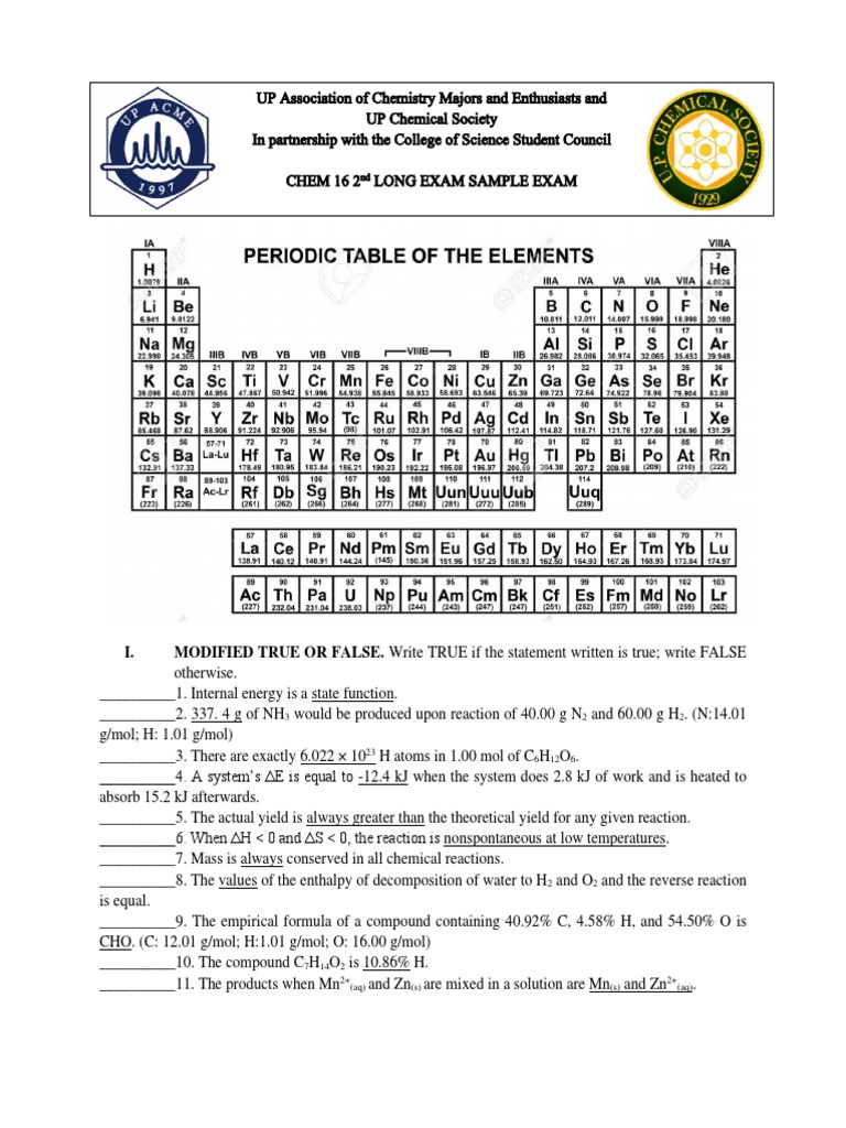 Chem 16 LE2 Samplex | PDF | Mole (Unit) | Chemical Reactions
