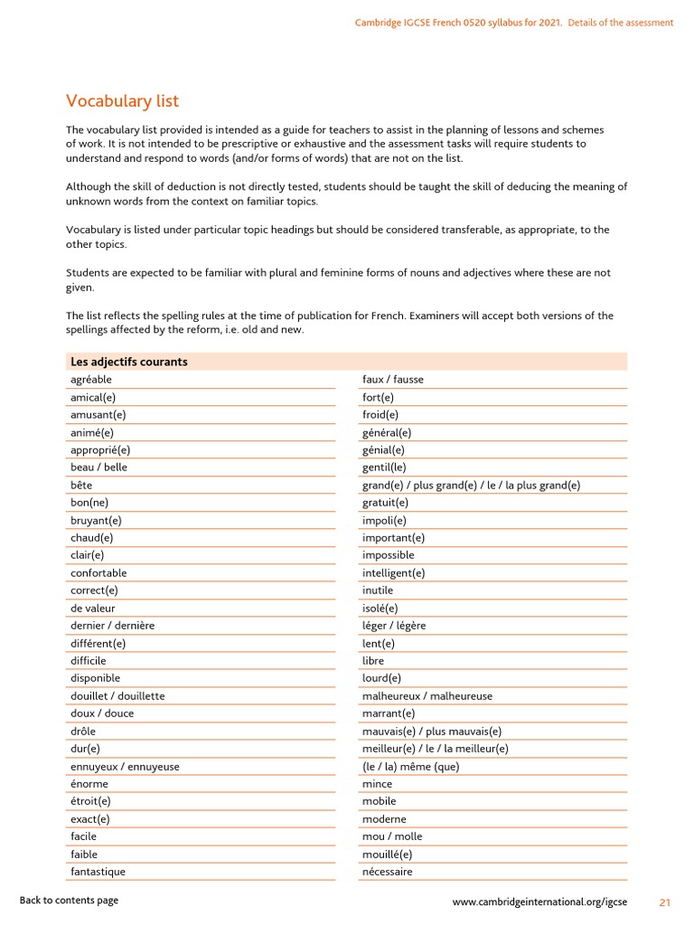 Igcse French Vocab List | PDF | Repas | Légumes