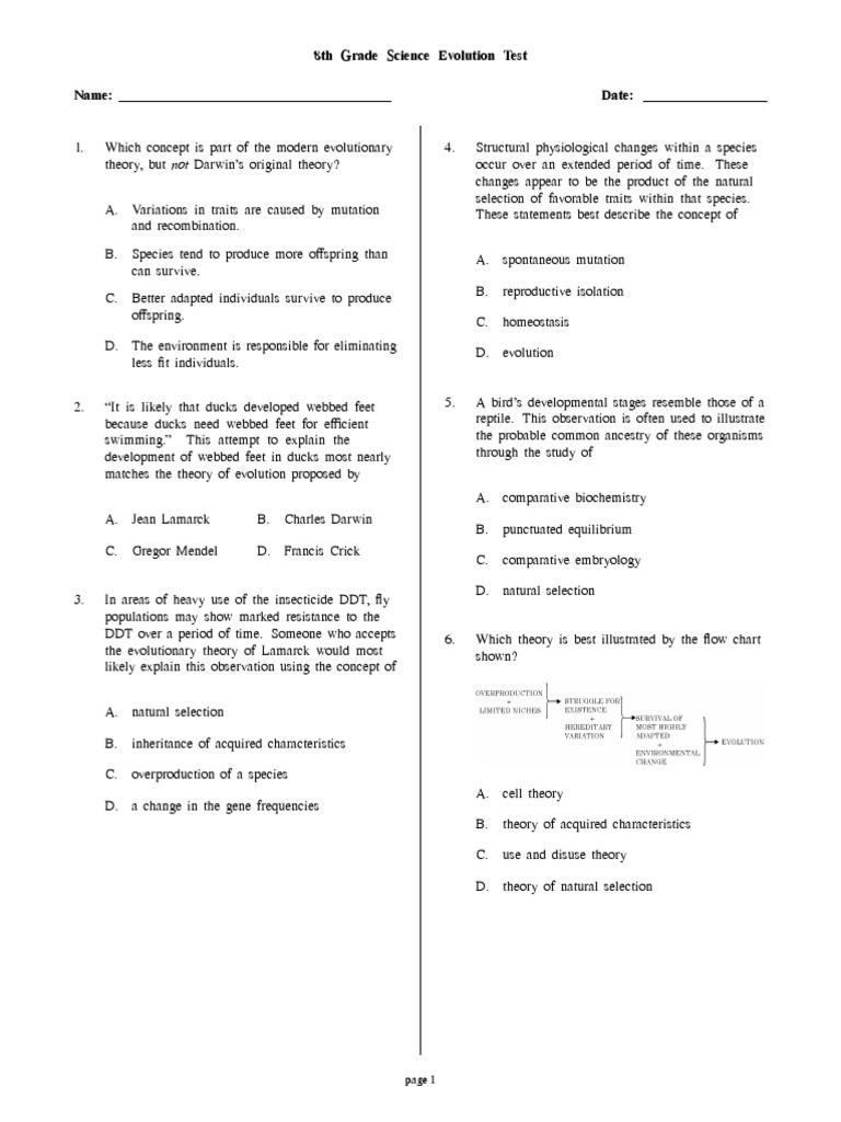 8th Grade Evolution Test 3 Download Free Pdf Natural Selection