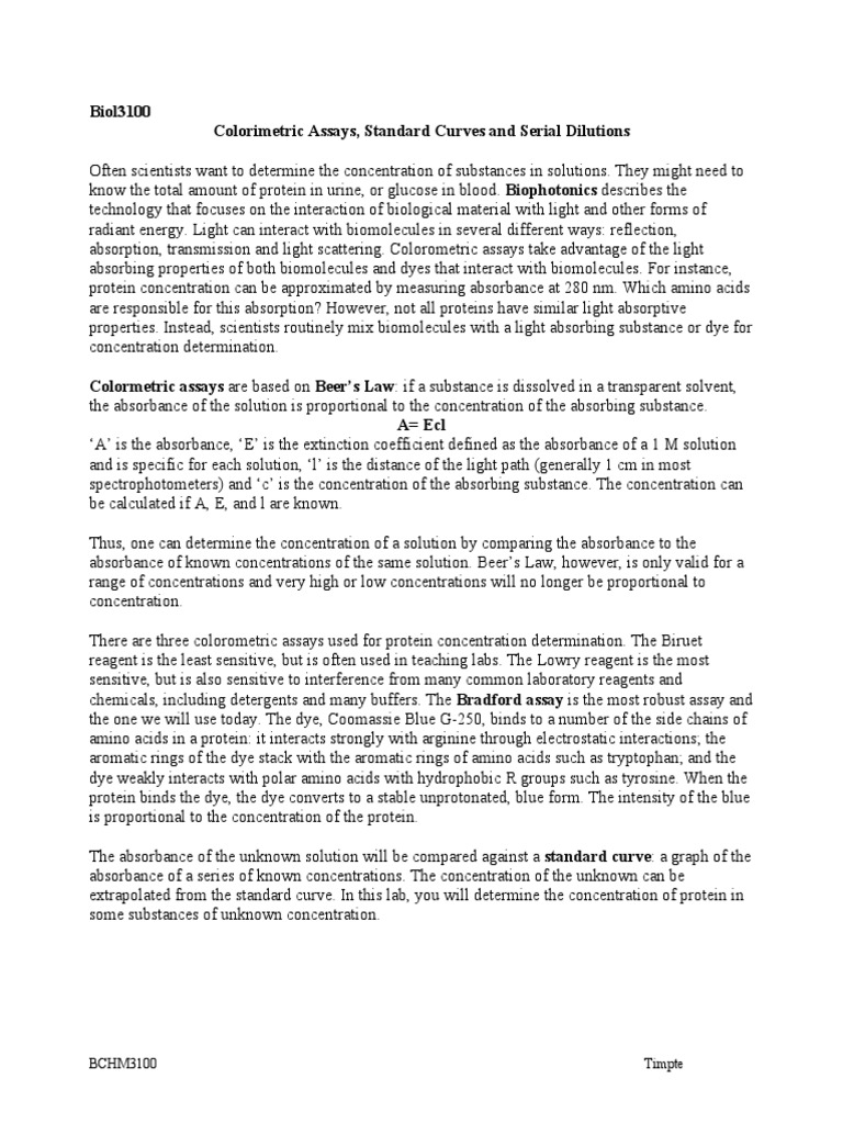 Protein Assay Lab Guide | PDF | Scientific Techniques | Chemistry