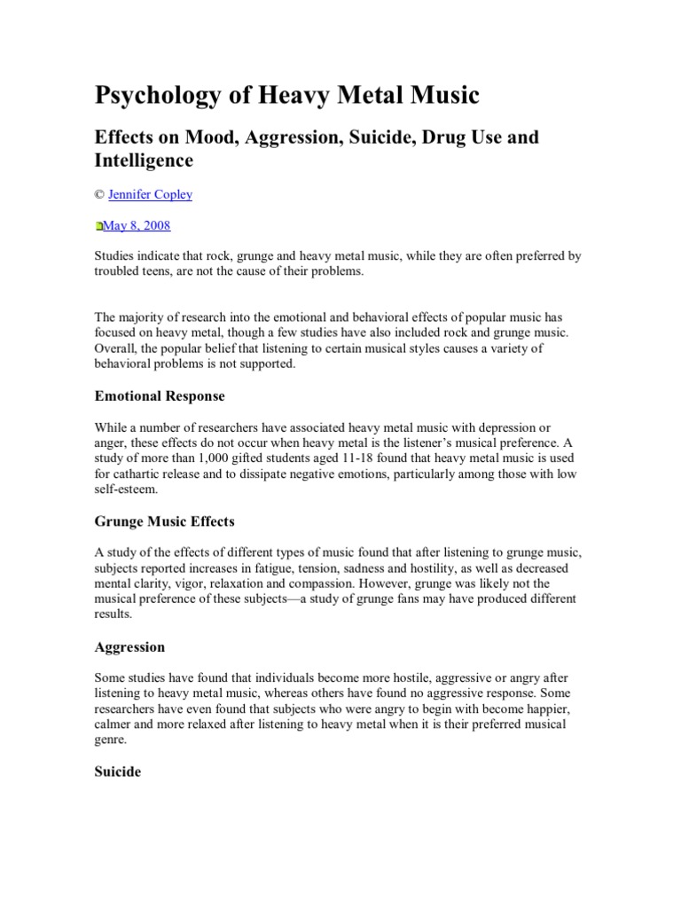 Psychology of Heavy Metal Music | PDF | Adolescence | Anger