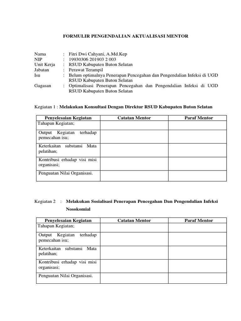 FORMULIR PENGENDALIAN AKTUALISASI Mentor | PDF