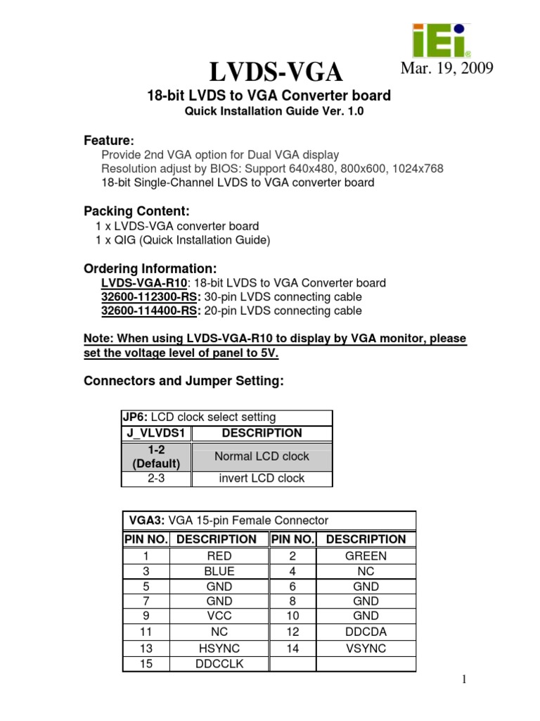 Quick Installation Guide LVDS VGA Rev1.01 | PDF