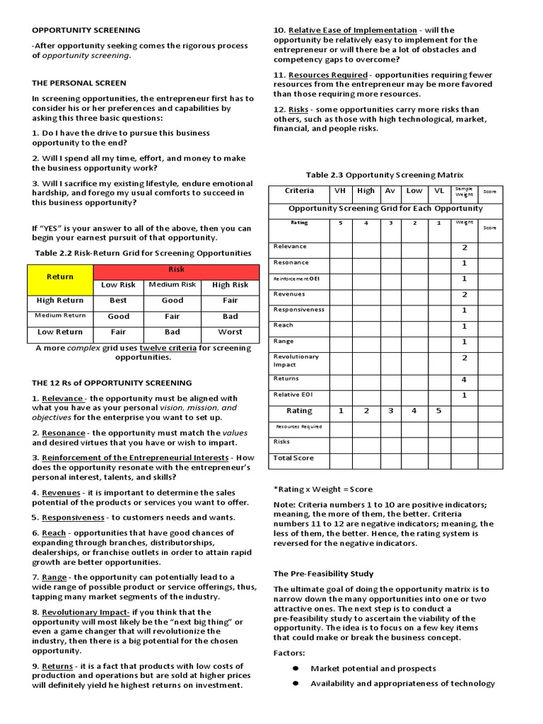Opportunity Screening | PDF | Entrepreneurship | Market Segmentation