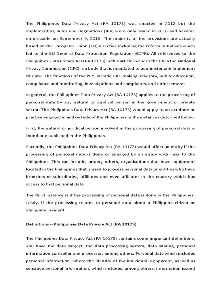 Overview of the Philippines Data Privacy Act | PDF | Information ...