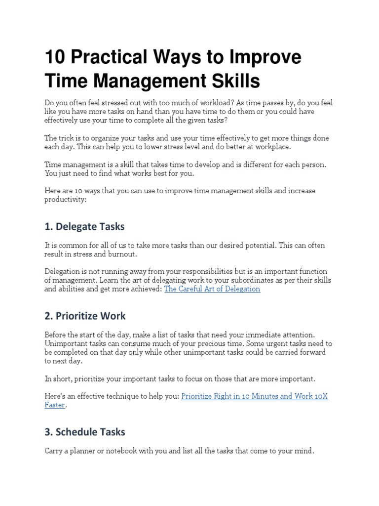 10 Practical Ways To Improve Time Management Skills | PDF | Time ...