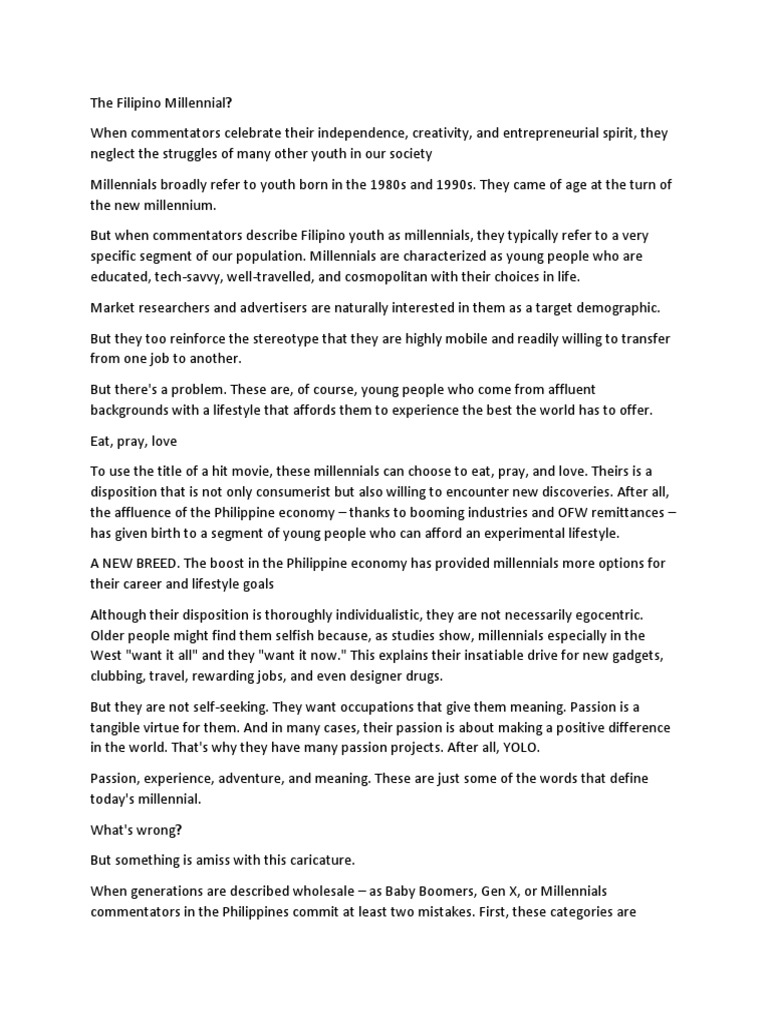 The Filipino Millennial | PDF | Millennials | Philippines