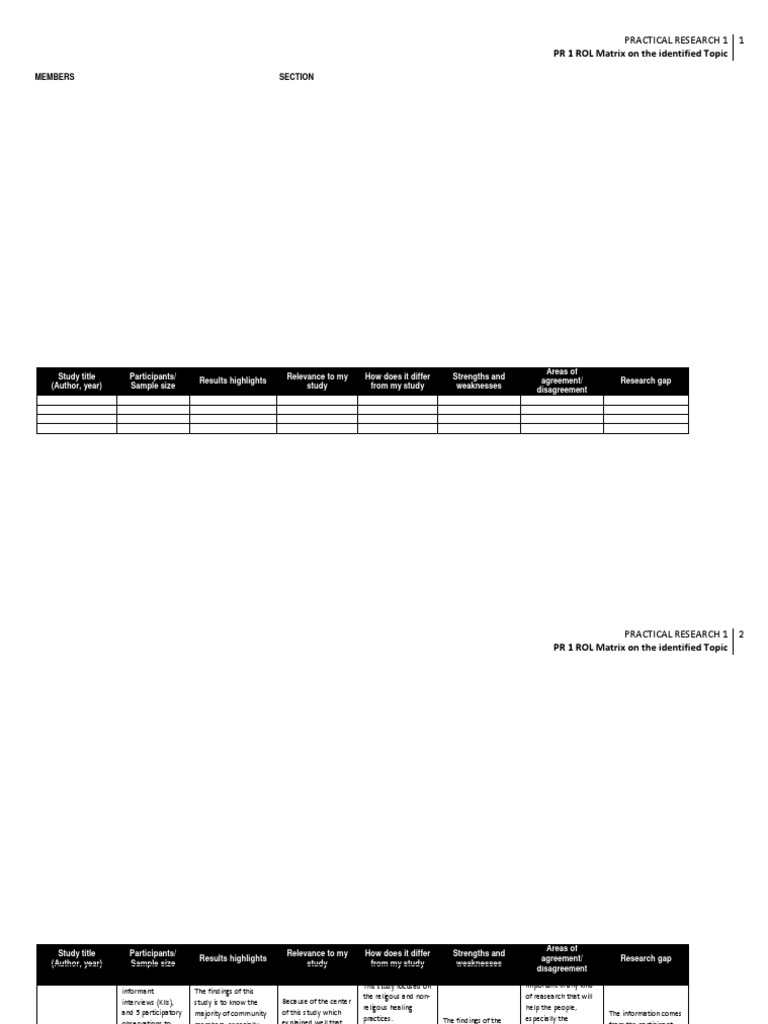 PR 1 Rol Matrix Template | PDF | Alternative Medicine | Traditional ...