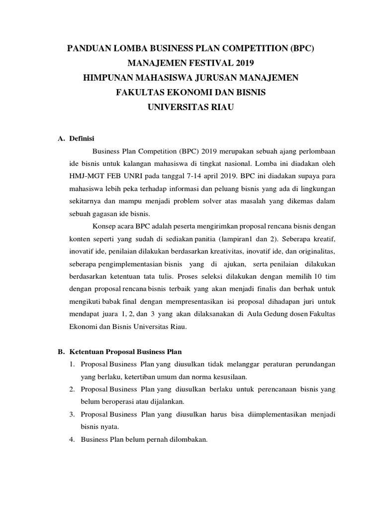 Panduan Lomba Business Plan Competition | PDF