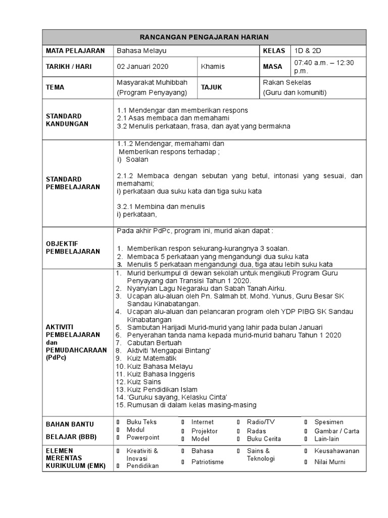 RPH Program Penyayang & Transisi Tahun 1 | PDF