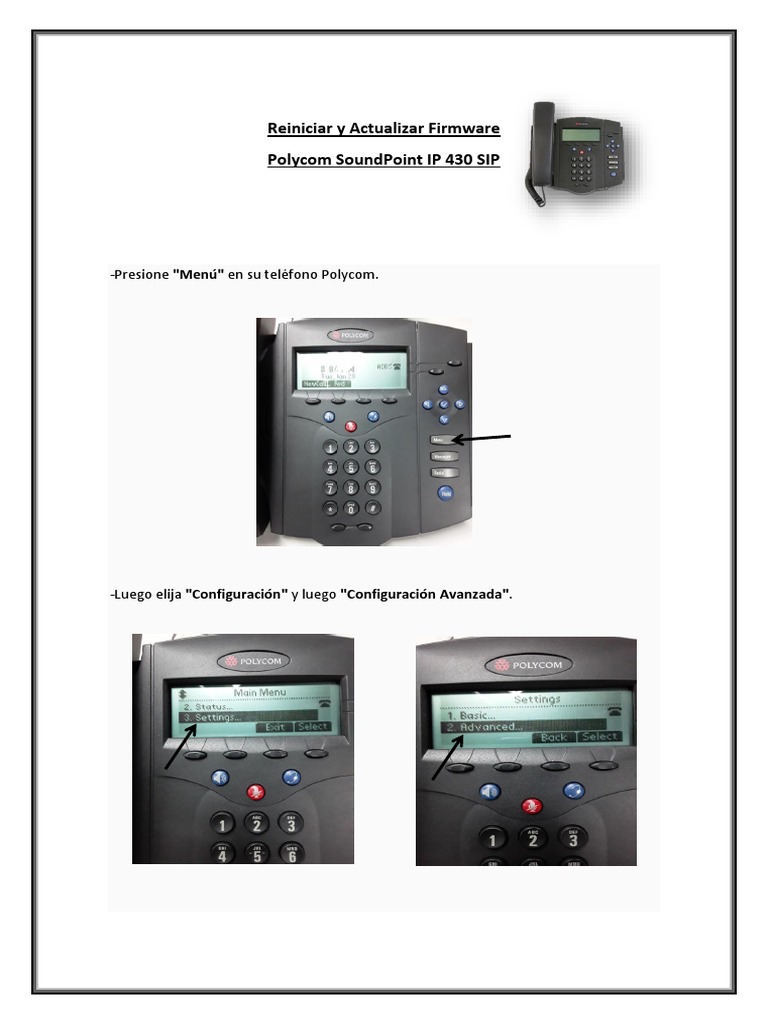 Reiniciar y Actualizar Polycom IP 430 | PDF