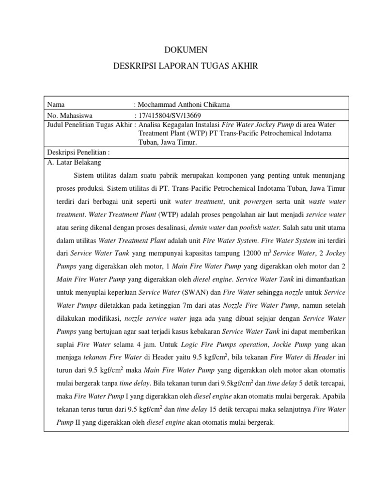 Draft TA - Analisa Kegagalan Instalasi Fire Water Jockey Pump | PDF