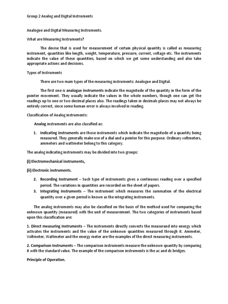 Group 2 Analog and Digital Instruments 1 | PDF | Electromagnetic ...