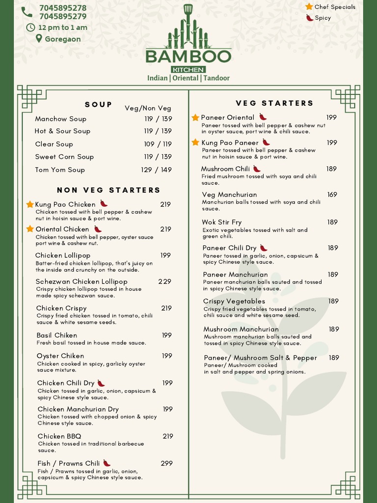 Bamboo Kitchen Menu PDF | PDF | Curry | Thai Cuisine