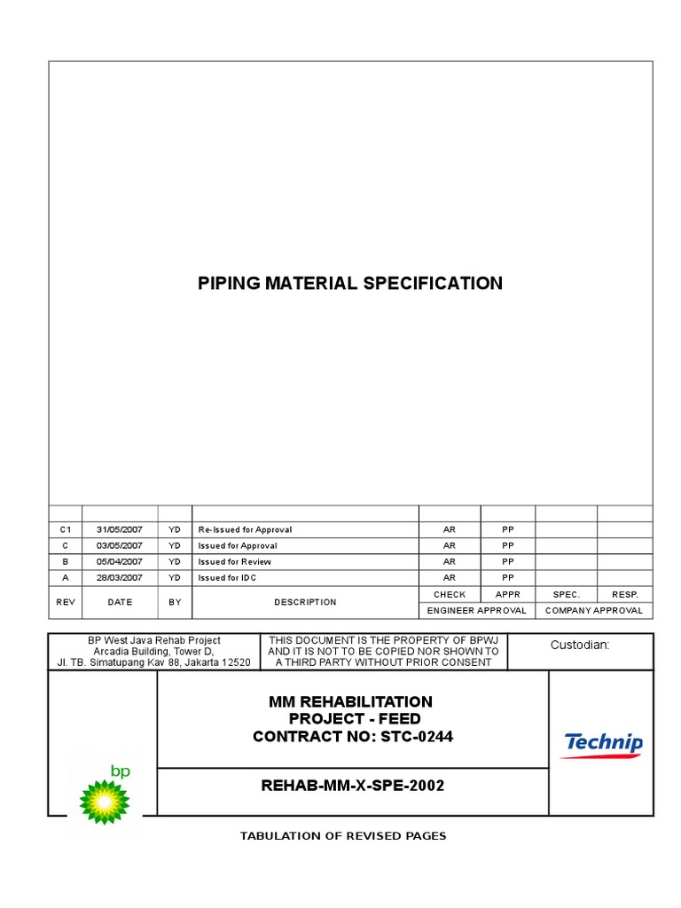 Piping Material Specification rev C | Pipe (Fluid Conveyance) | Screw