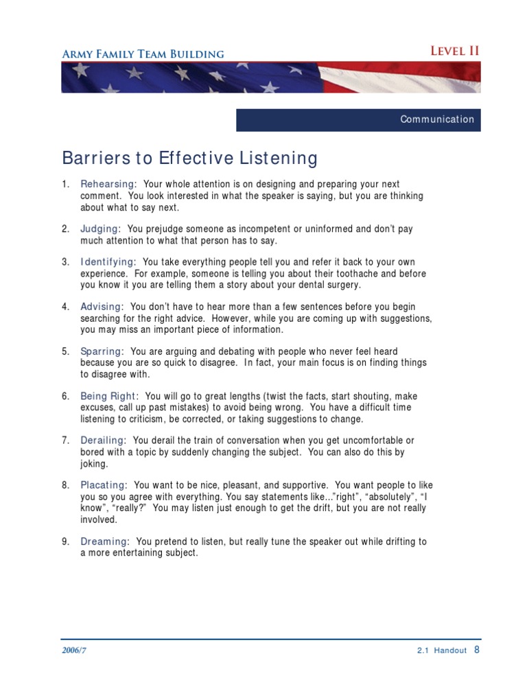Barriers to Effective Listening: Army Family Team Building | Attention
