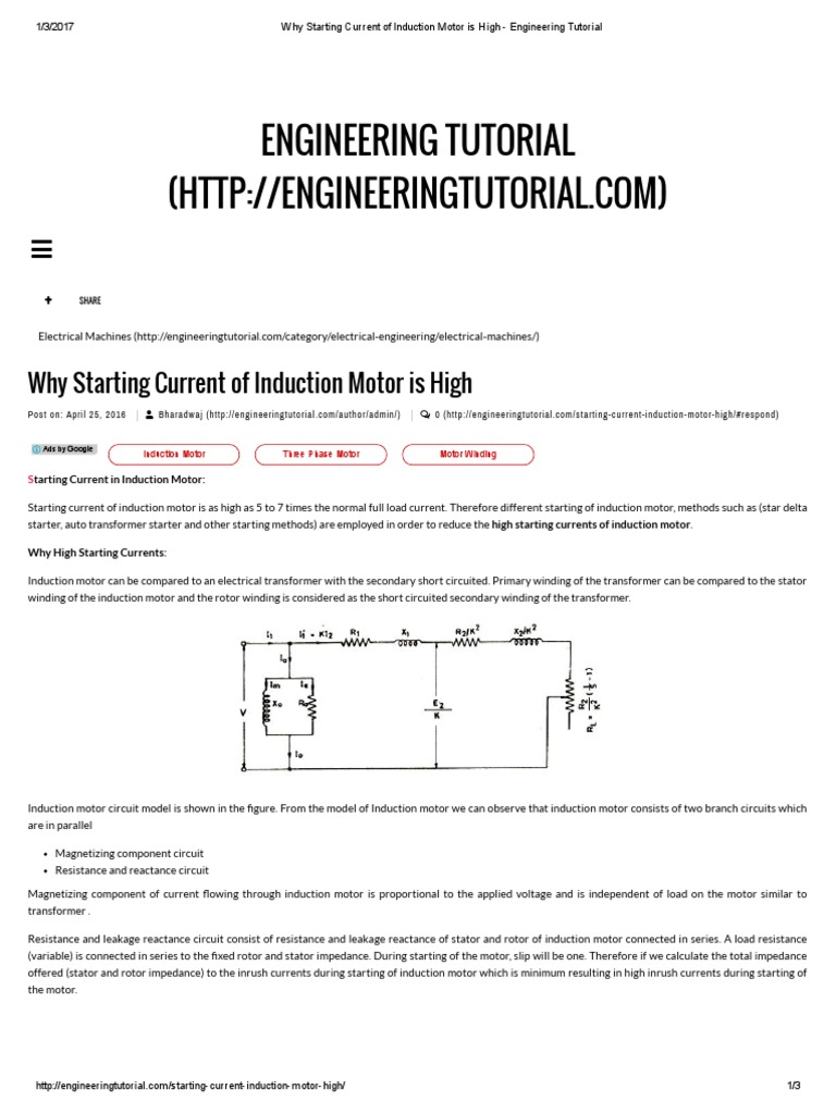 Why Starting Current of Induction Motor Is High Engineering Tutorial ...
