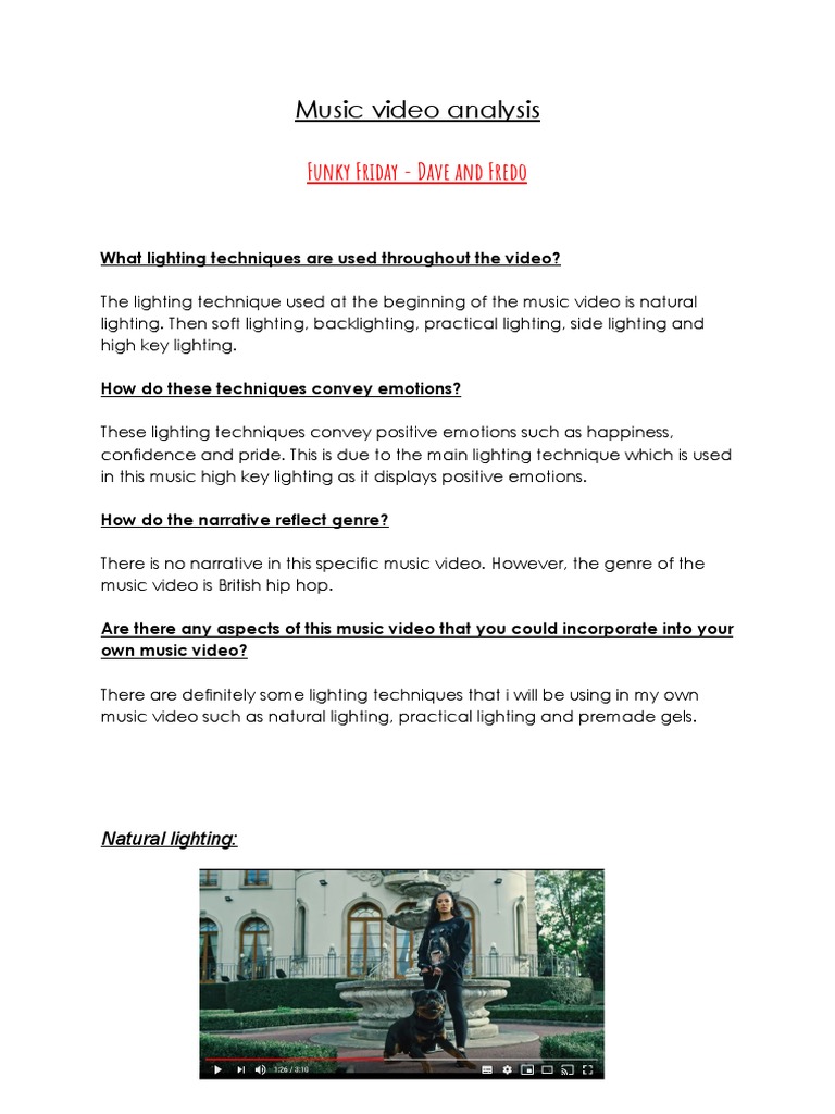 Music Video Analysis Pdf Lighting Video