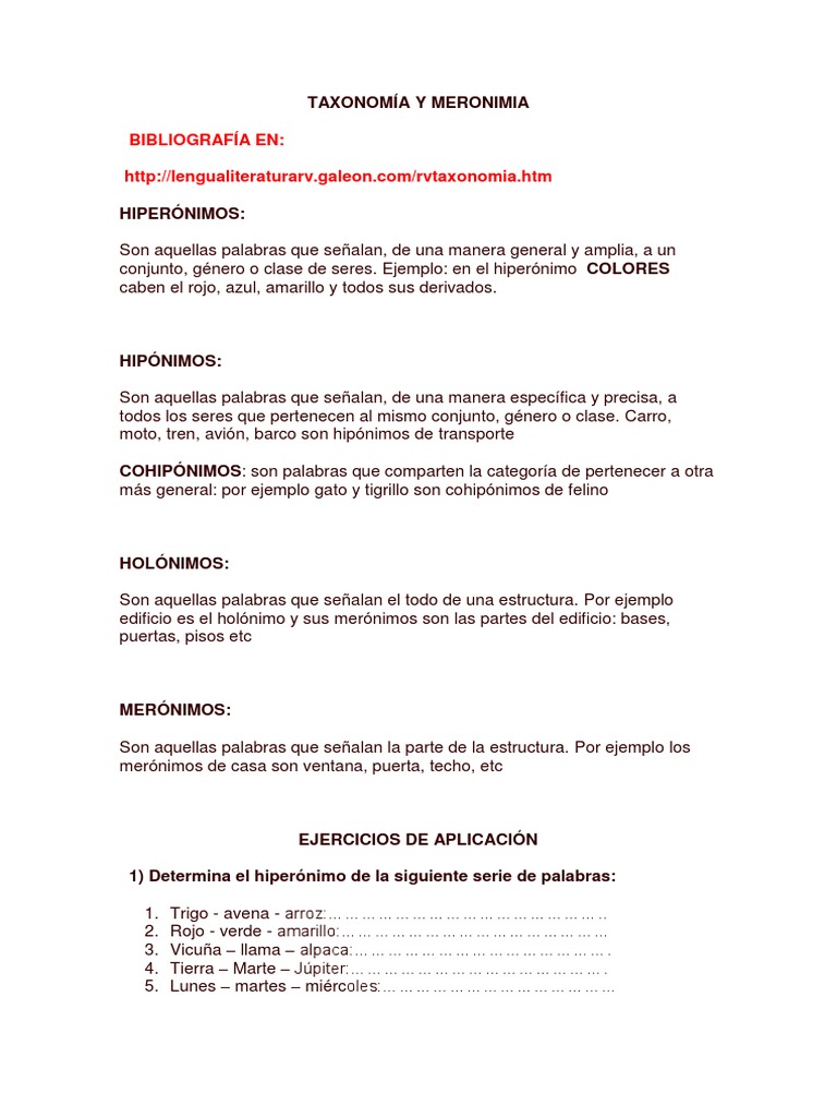 Taxonomía y meronimia: una guía de relaciones jerárquicas entre ...