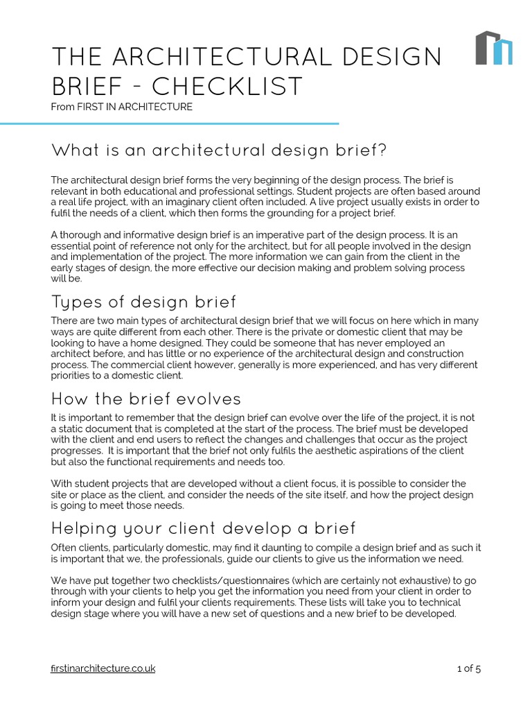 Architectural Design Brief Checklist PDF | PDF | Design | Sustainability