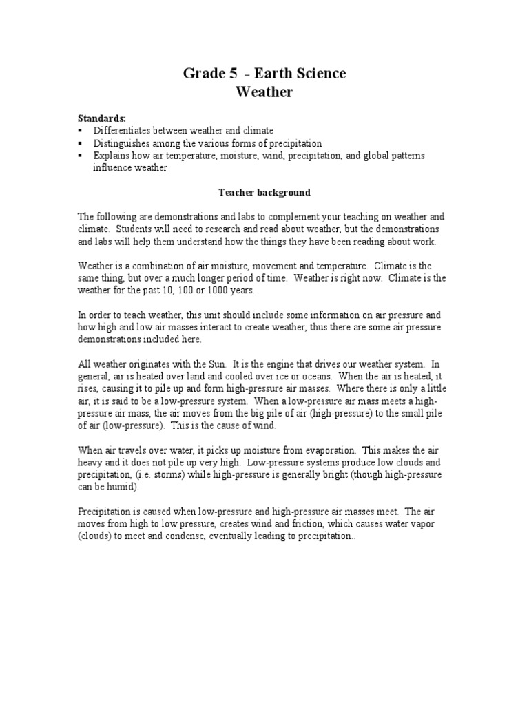 Grade 5 Earth Science Weather | PDF | Rain | Soil