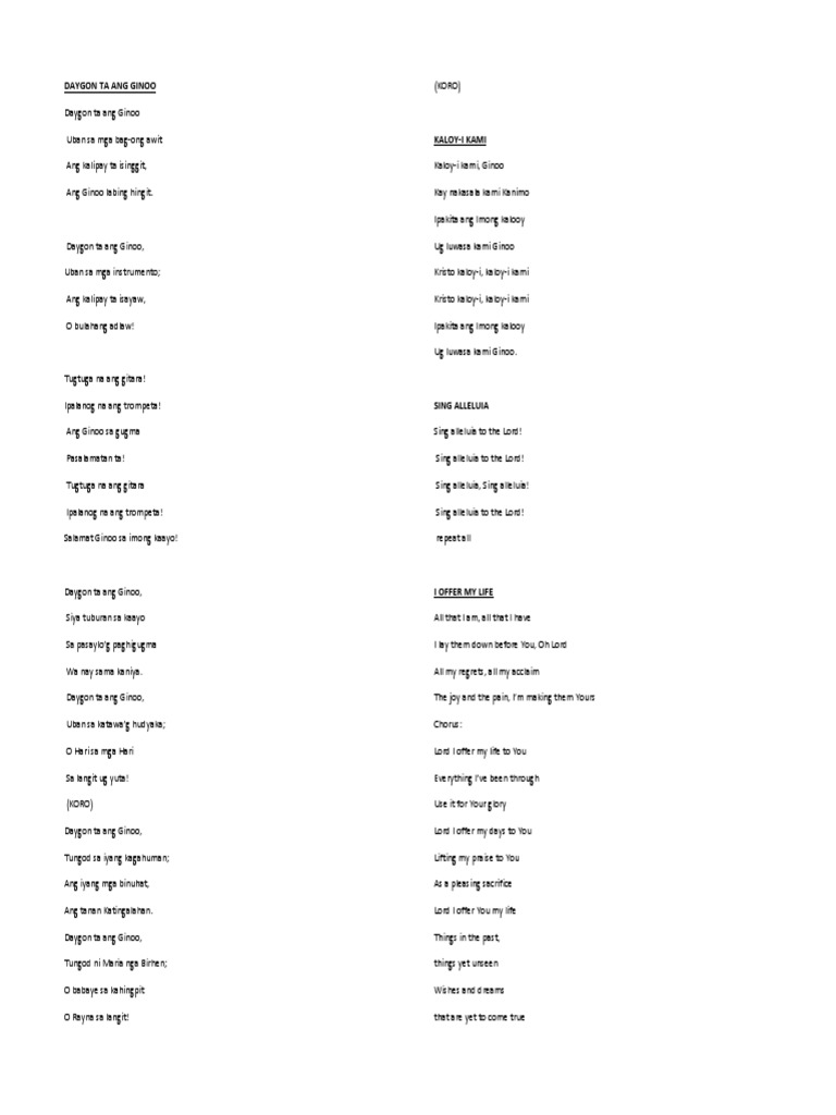 Daygon Ta Ang Ginoo: Lyrics & Themes | PDF | Lord's Prayer
