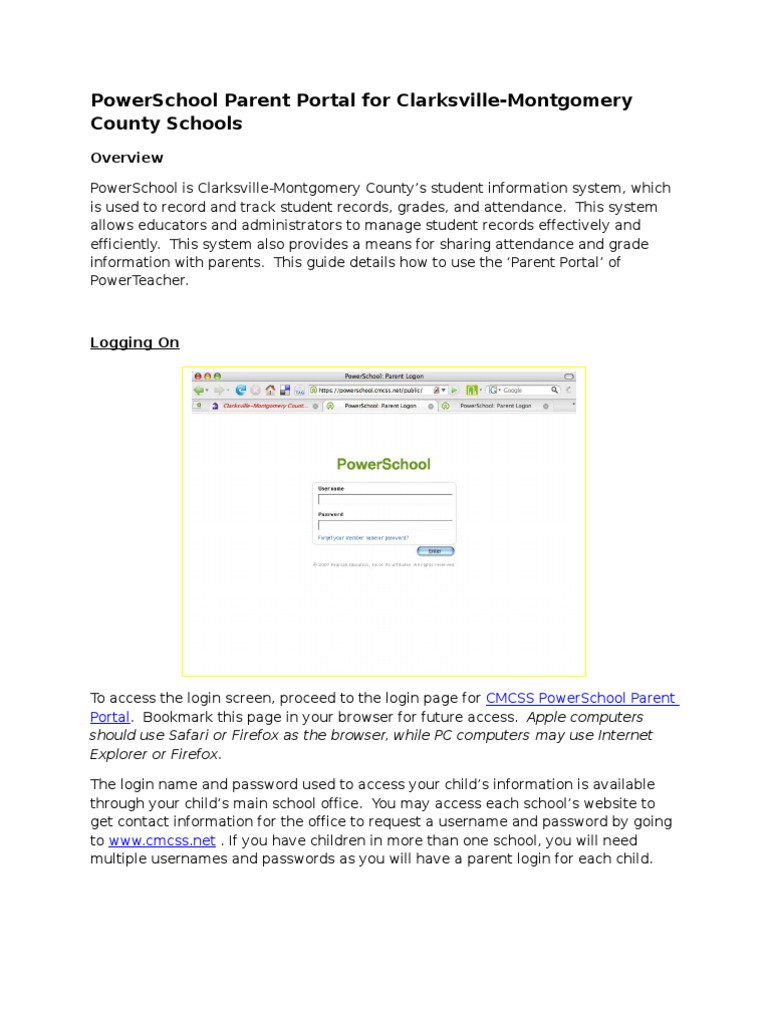 PowerSchool Parent Portal | PDF | Login | Safari (Web Browser)